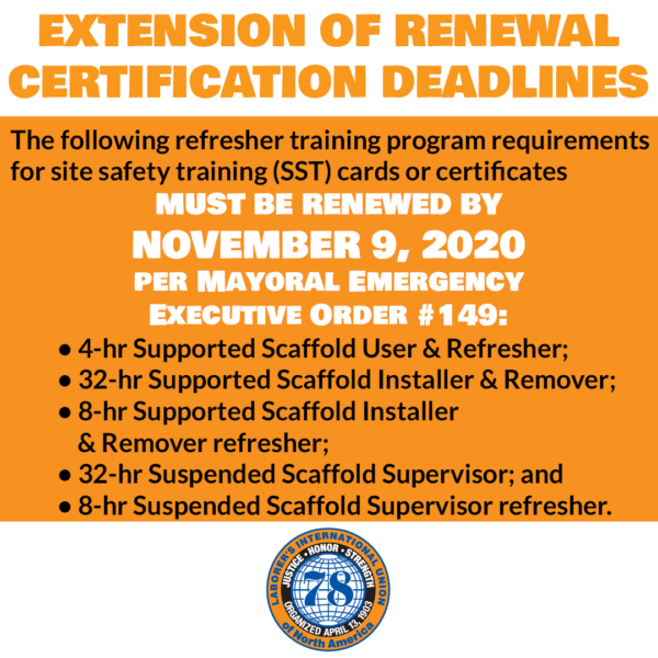 Scaffold Cards Must Be Renewed By Nov. 9 - Laborers Local 78